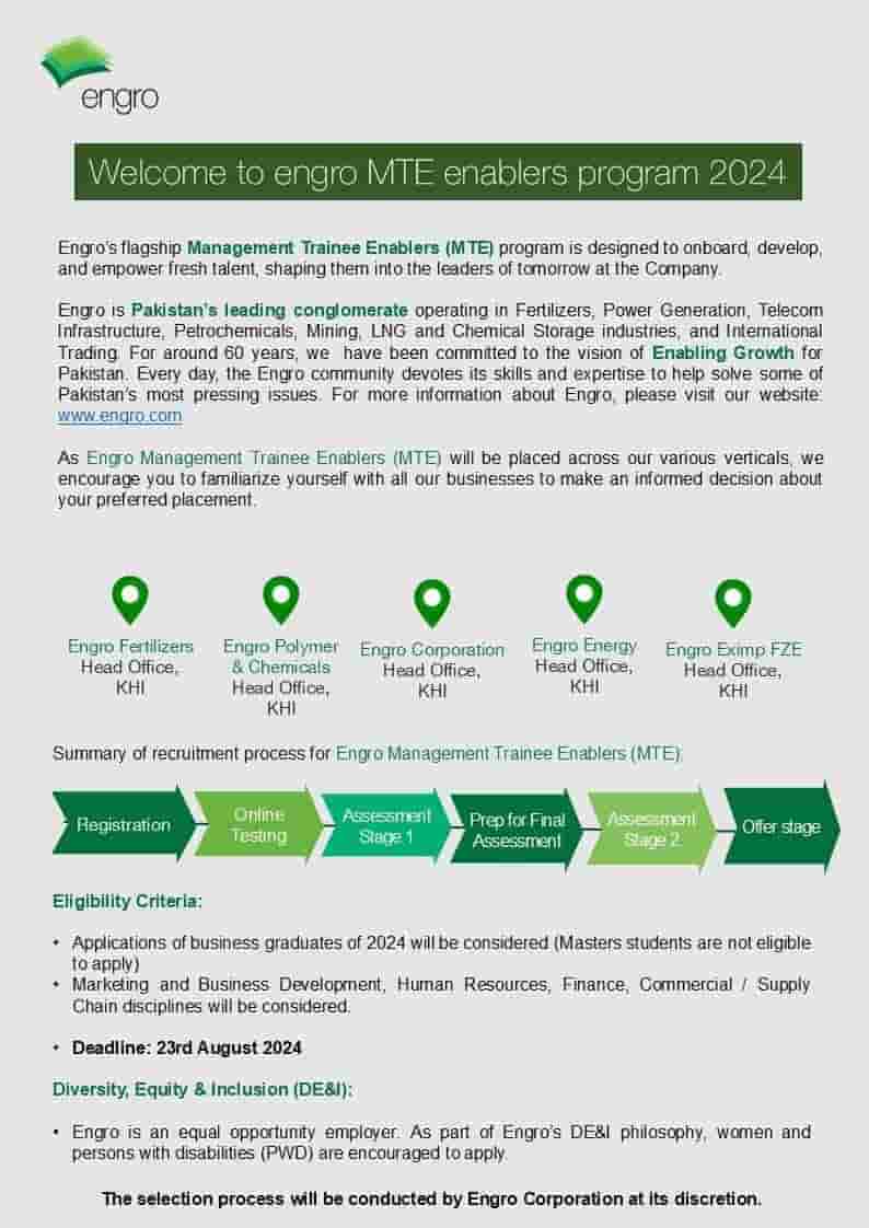 Engro MTE Enablers Program 2024 - Deadline 23 August 2024