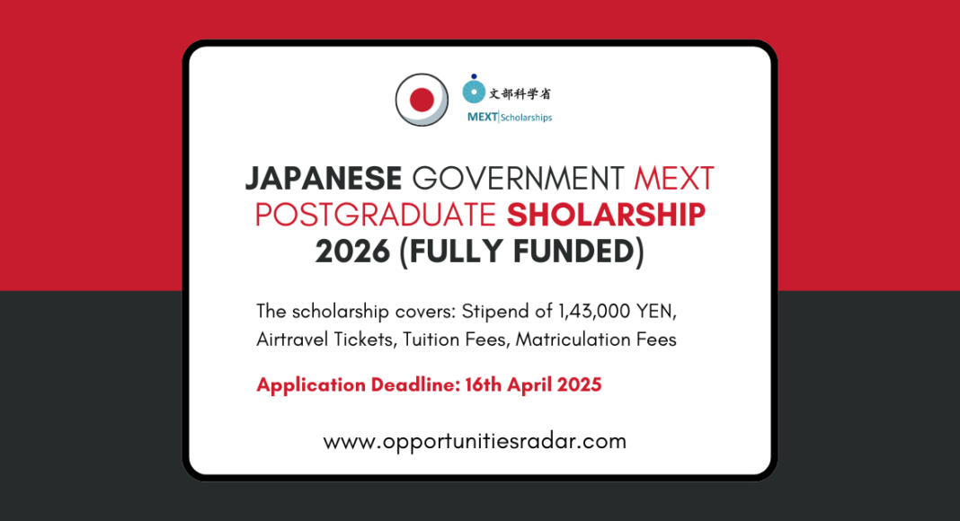 Japanese Government MEXT Postgraduate Scholarship 2026 (Fully Funded)