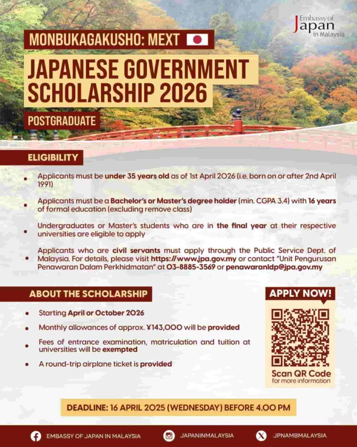 Japanese Government MEXT Postgraduate Scholarship 2026 (Fully Funded)