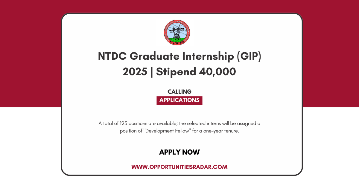 NTDC Paid Graduate Internship 2025 (Stipend 40,000 Pkr)