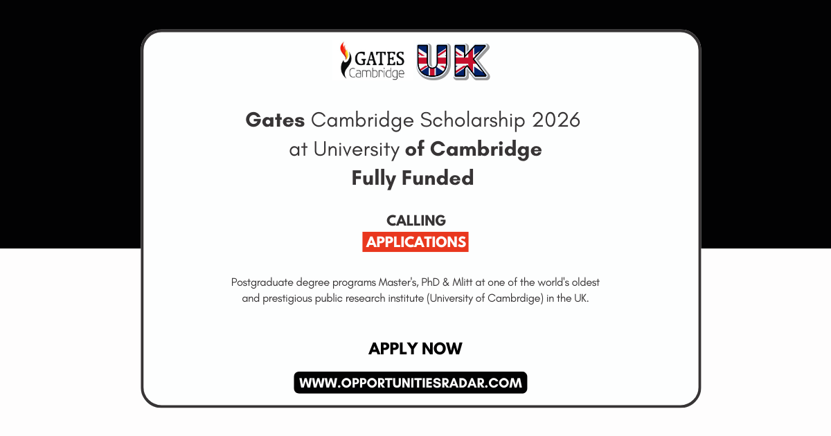 Gates Cambridge Scholarship 2026 at University of Cambridge (UK)