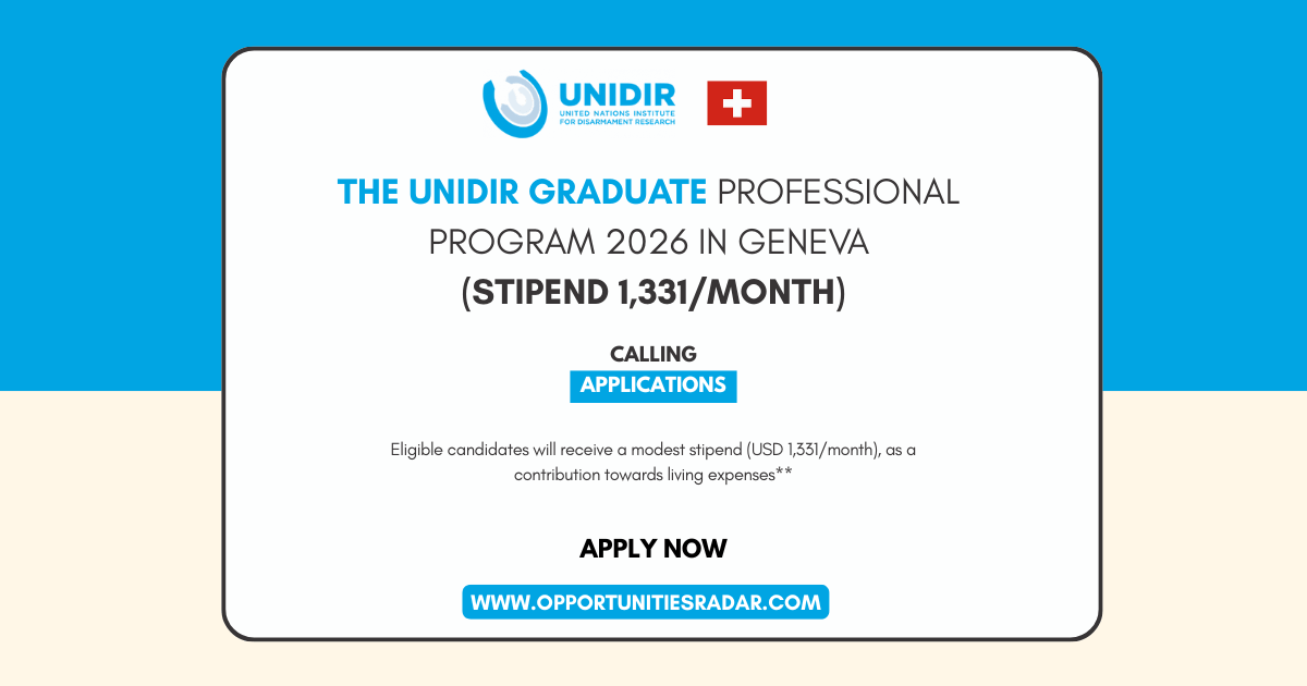 UNIDIR Graduate Professional Program 2026 in Geneva (Stipend 1,331/month)