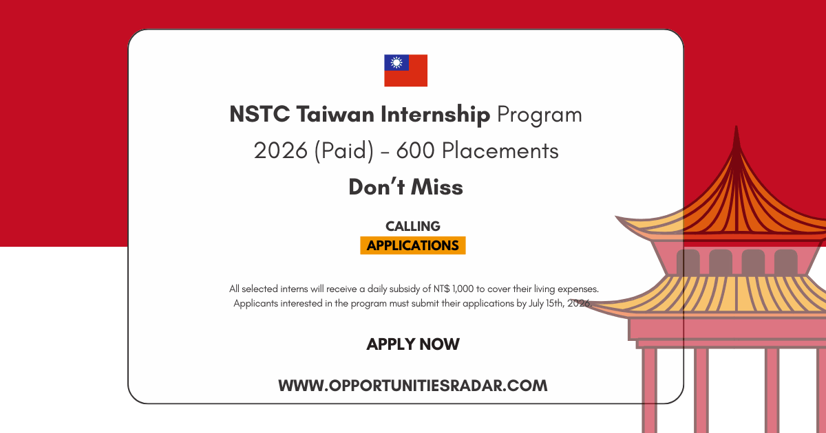 NSTC Taiwan Internship Program 2026 (Paid) - 600 Placements